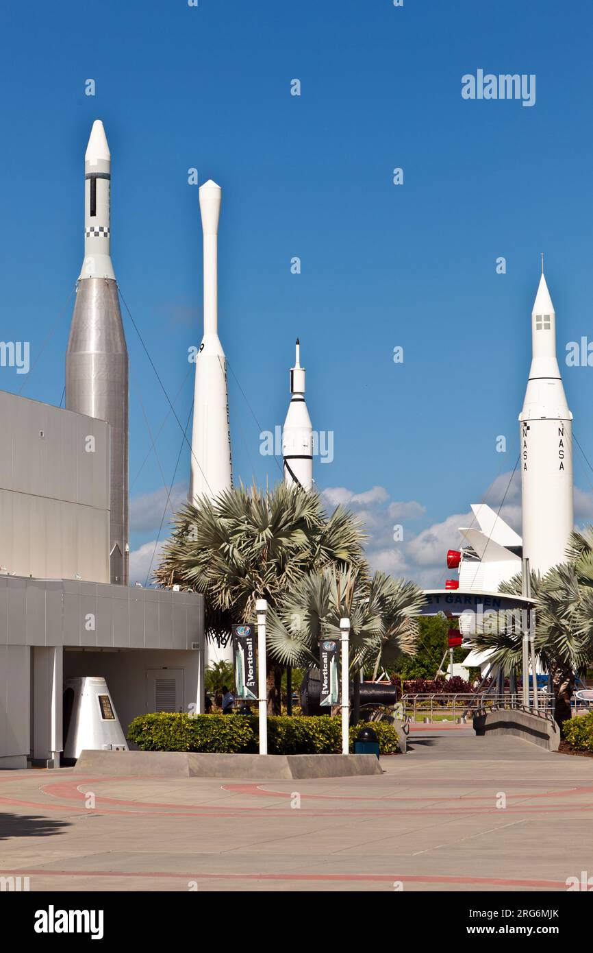 ORLANDO, USA - JULY 25: The Rocket Garden at Kennedy Space Center ...