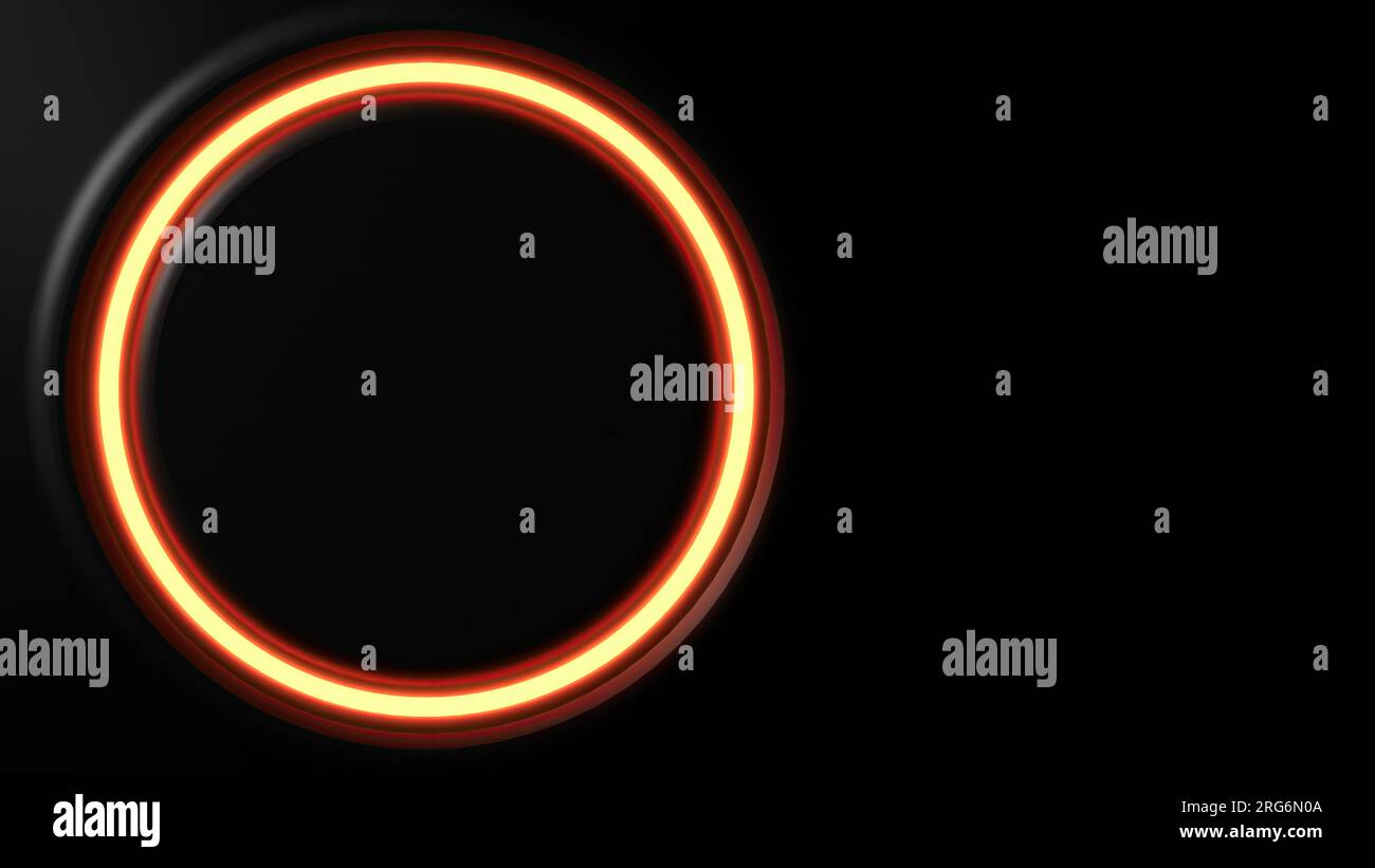 A sci-fi round fluorescent light with a glowing orange and black ...