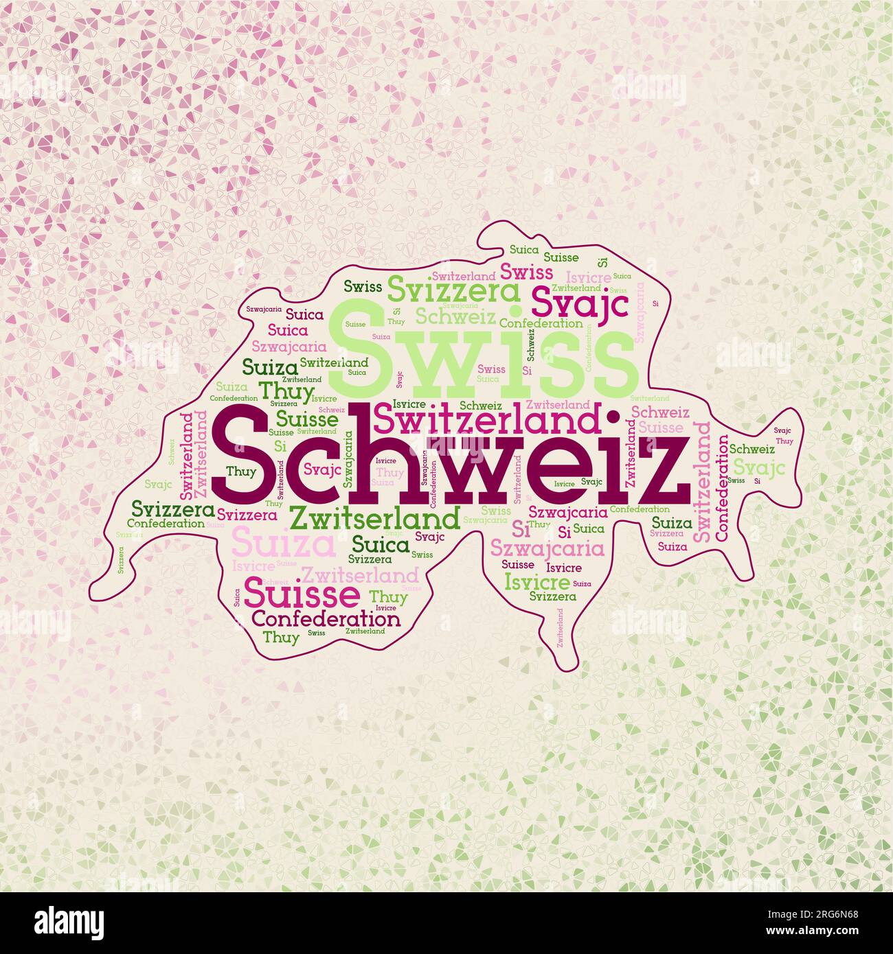 Switzerland shape with country names word cloud in multiple languages ...