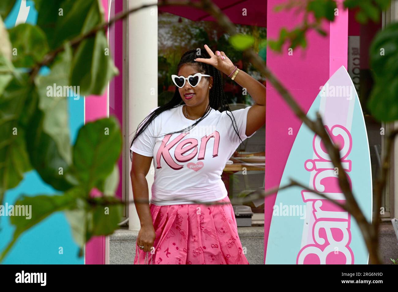 New York, USA. 07th Aug, 2023. Lisa McDowell wears a ‘Ken' while posing ...