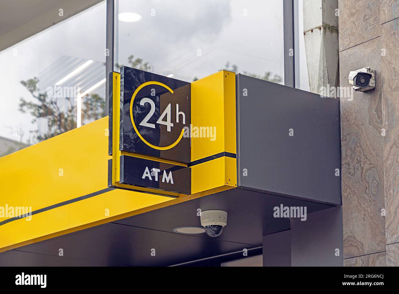 Modern ATM cash withdrawal machine access for 24 h on a street Stock ...