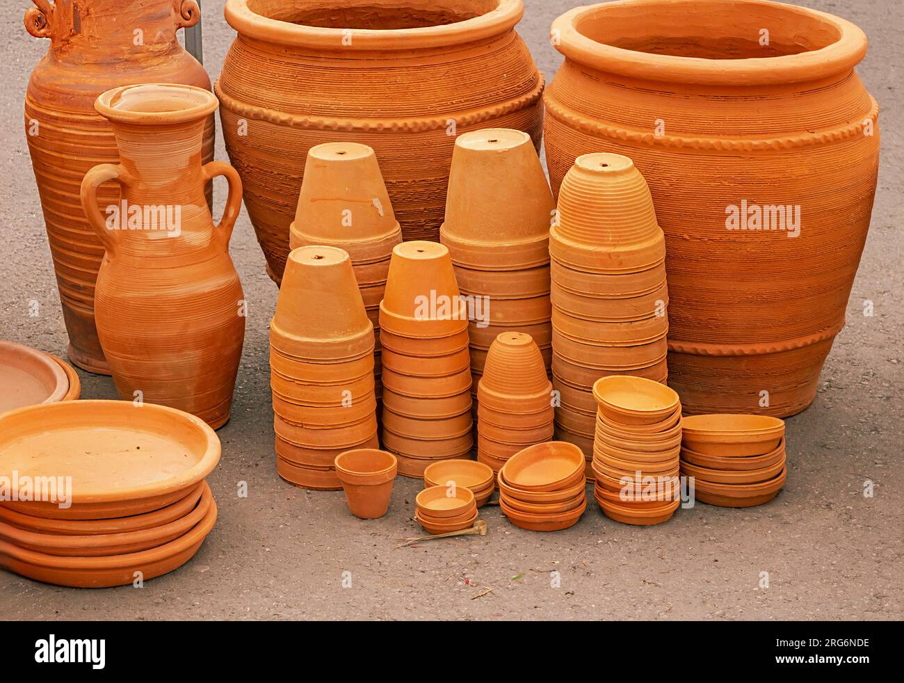 Handmade retro art and craft ceramic earth ware pots and jars Stock ...