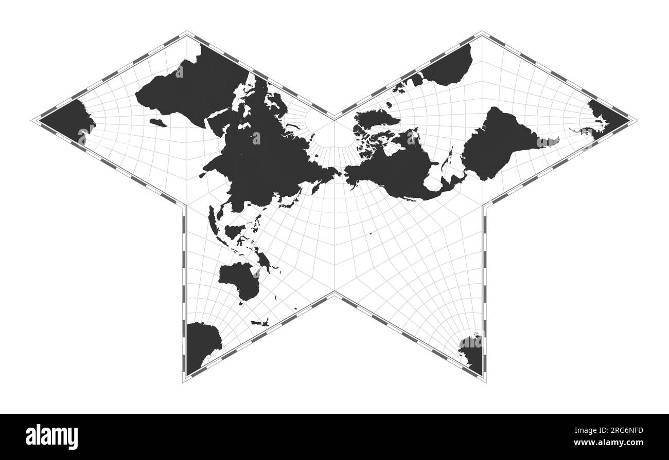 Vector world map. Gnomonic butterfly projection. Plain world ...