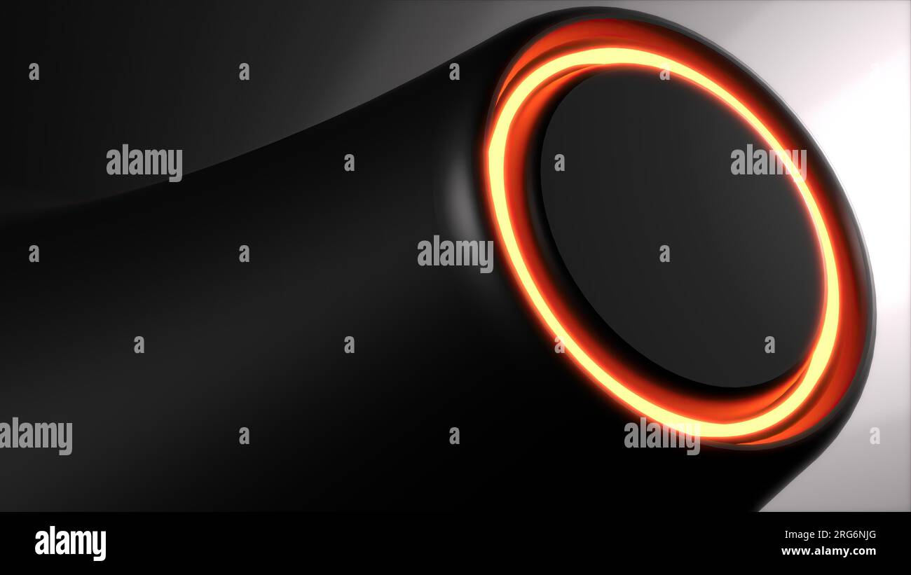 A sci-fi round fluorescent light seen from an angle with a glowing ...