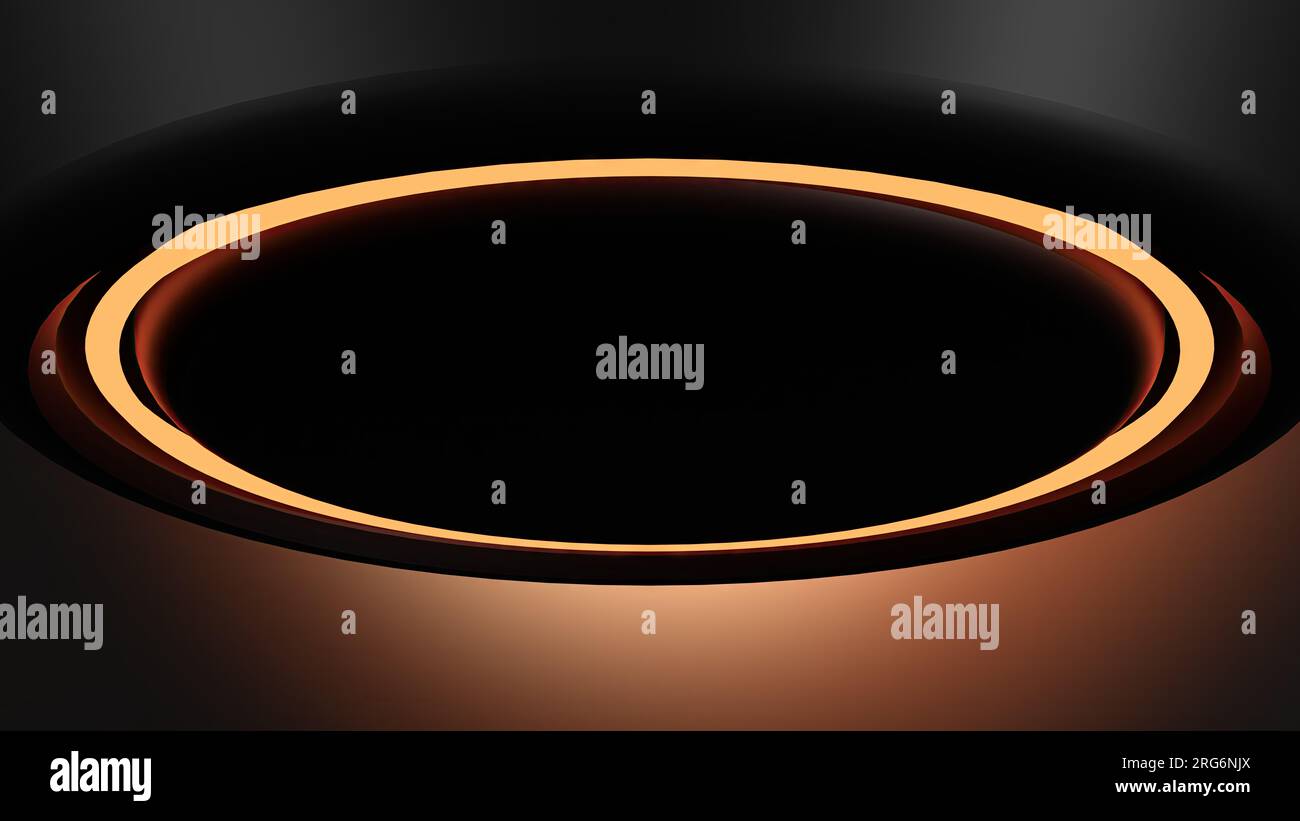 A sci-fi round glowing object from above with a glowing orange and ...