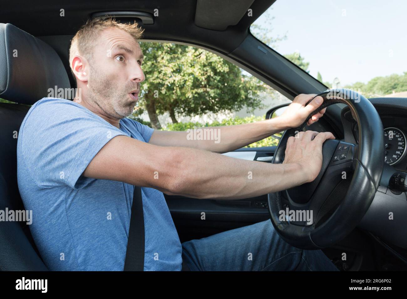 scared driver honking the car Stock Photo - Alamy