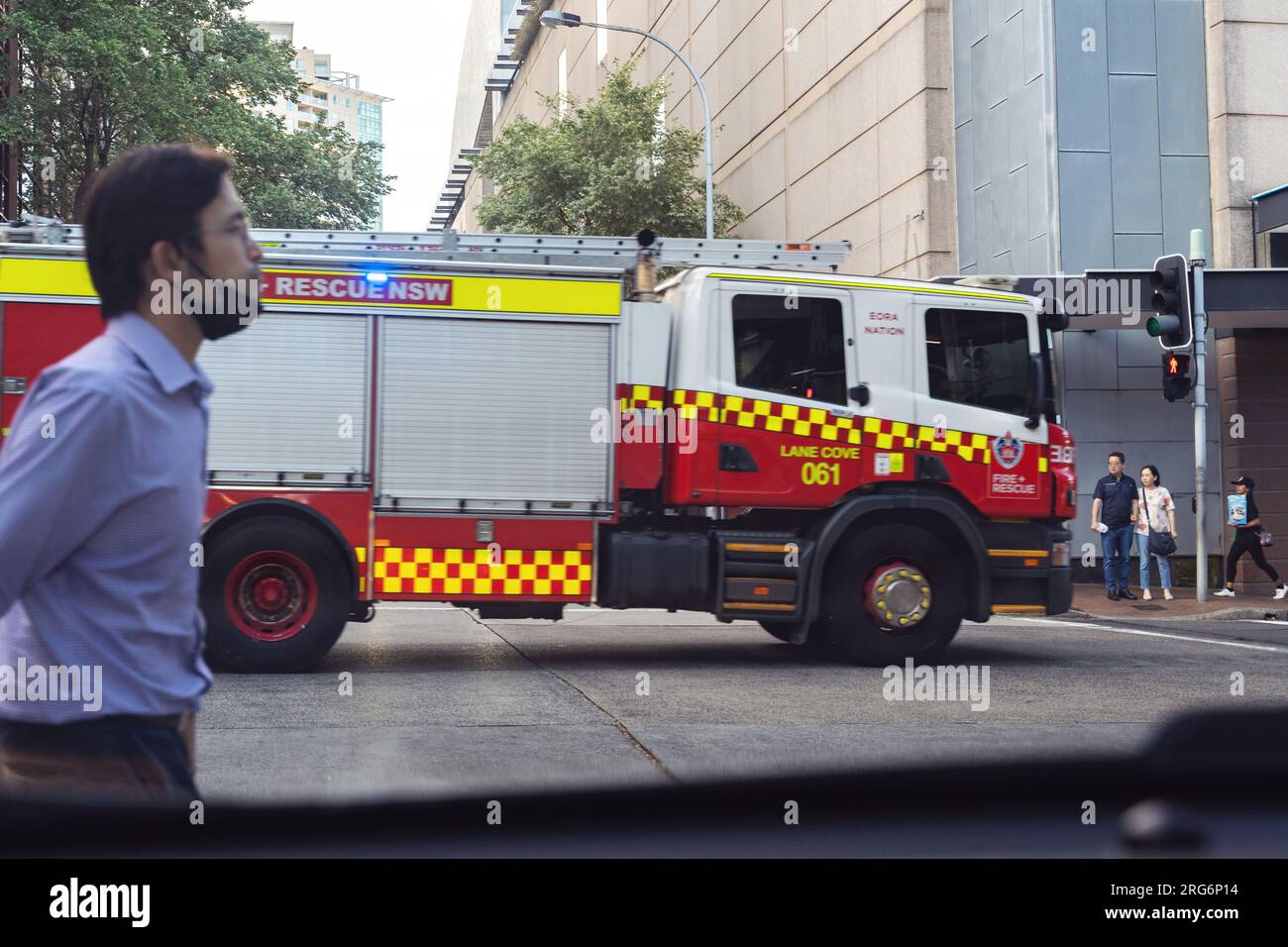 Fire Rescue Truck responding at the Fire Alarm Stock Photo - Alamy