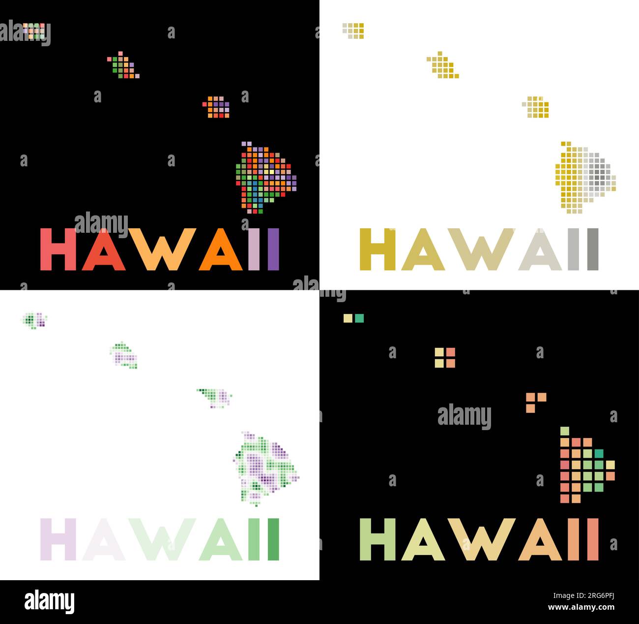 Hawaii map. Collection of map of Hawaii in dotted style. Borders of the ...