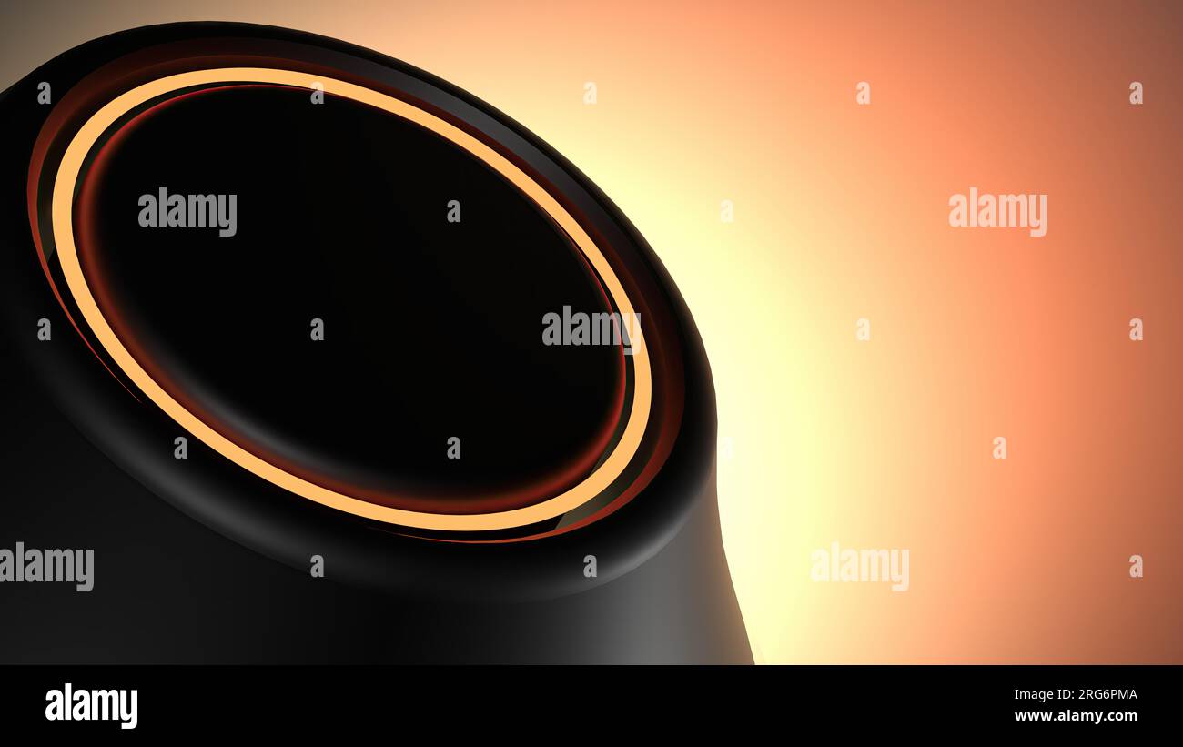 A sci-fi futuristic button diagonal with a glowing orange and black ...