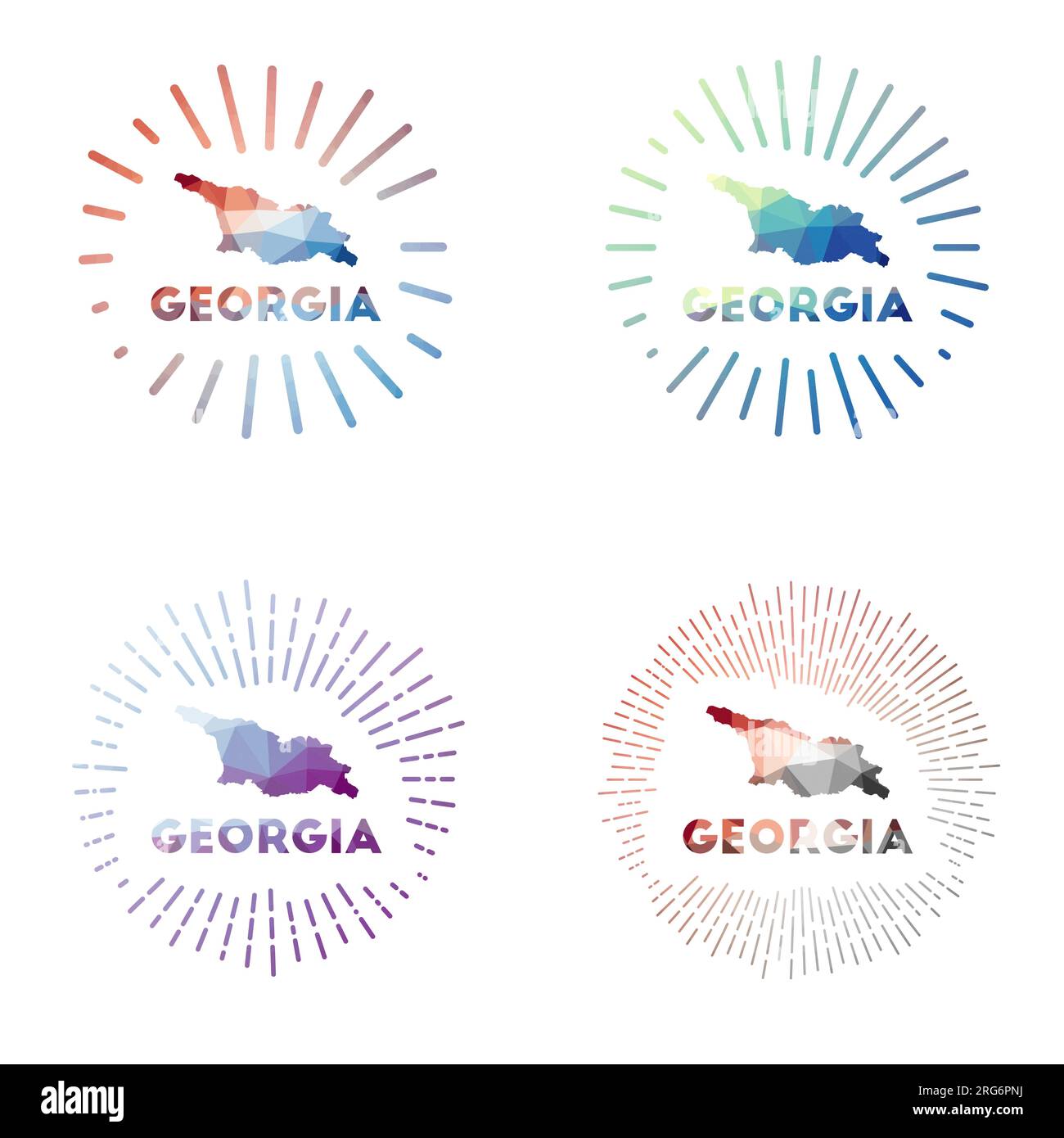 Georgia low poly sunburst set. Logo of country in geometric polygonal ...