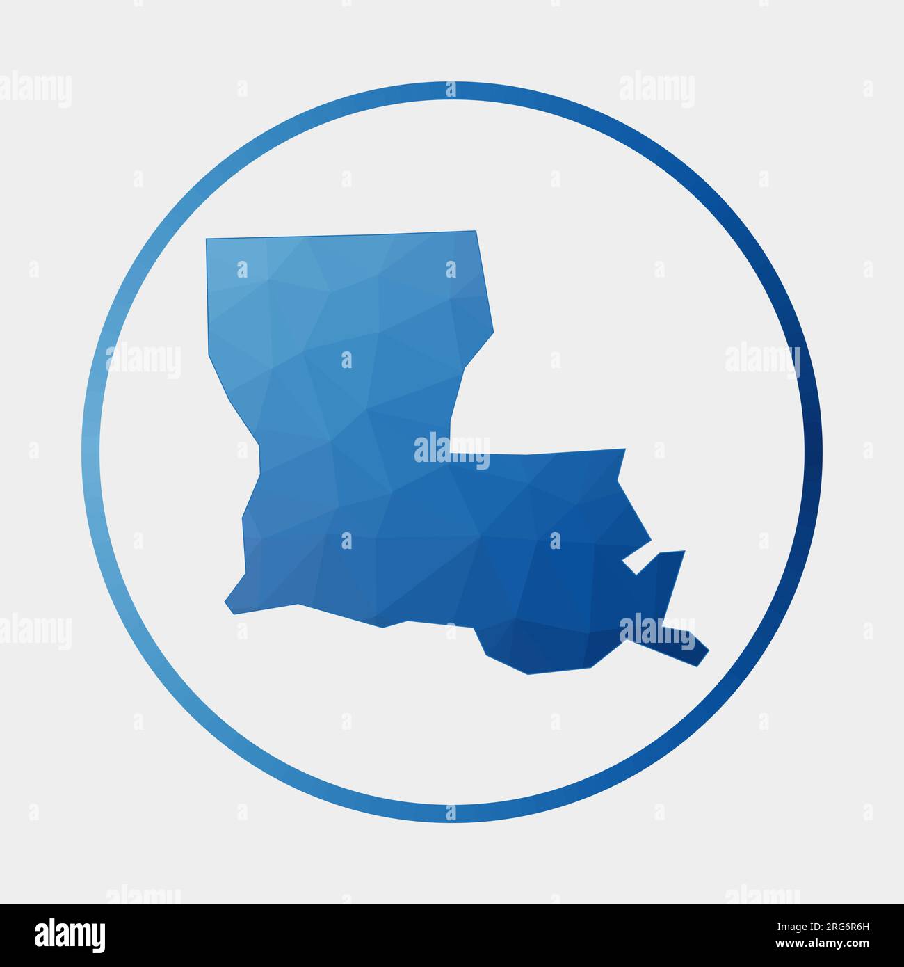 Louisiana icon. Polygonal map of the US state in gradient ring. Round ...