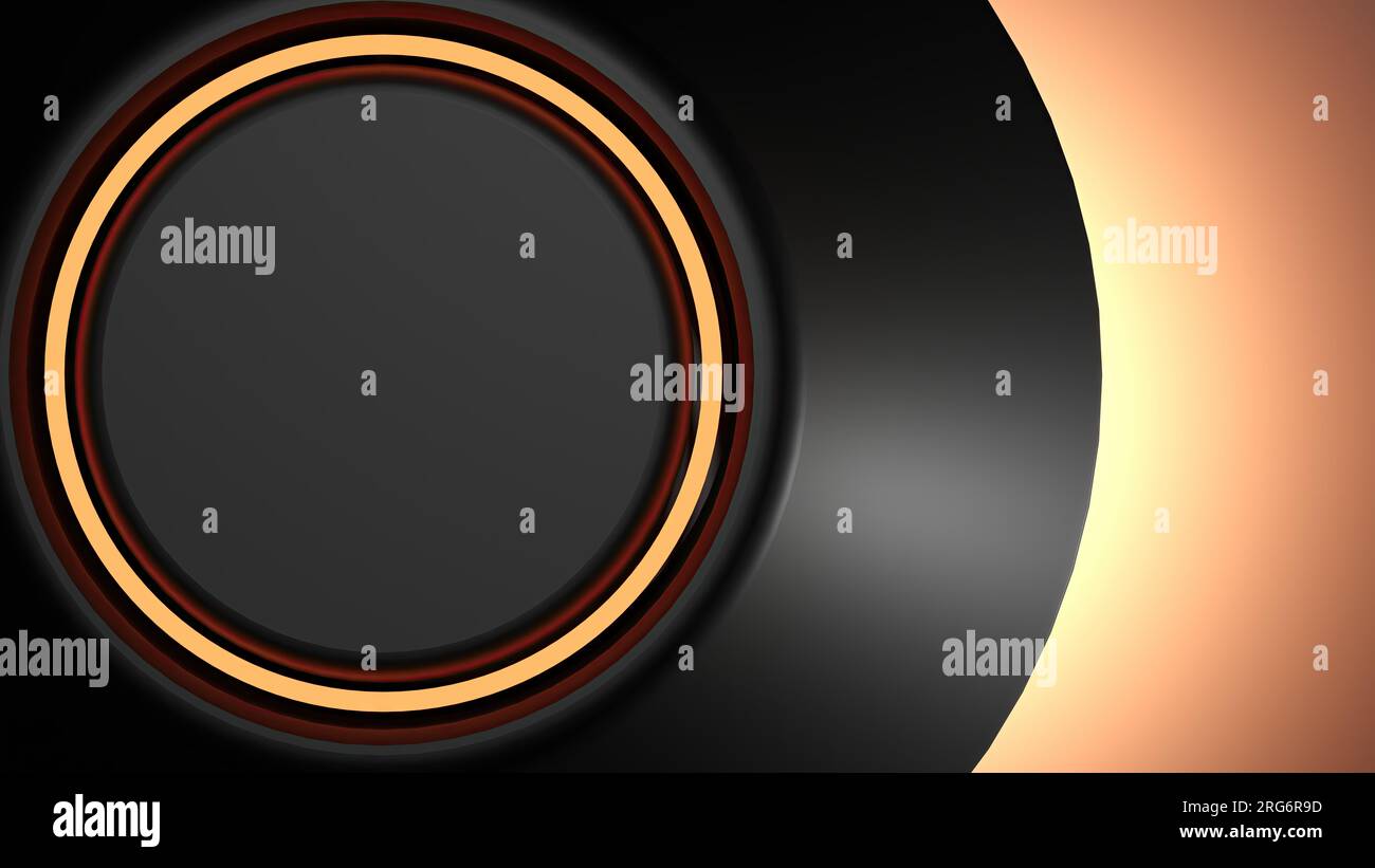 A sci-fi futuristic button front with a glowing orange and black ...