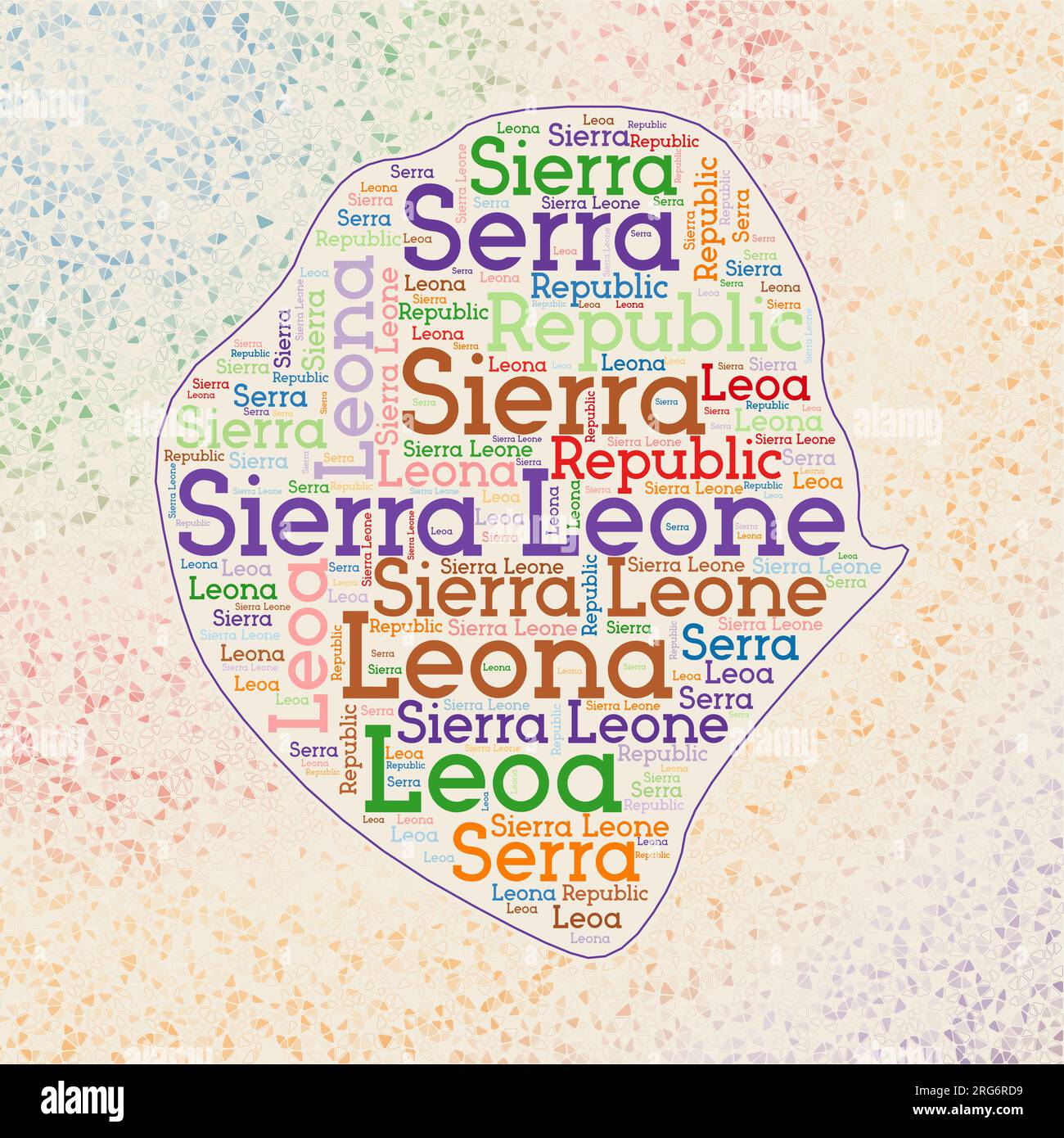 Sierra Leone shape with country names word cloud in multiple languages ...
