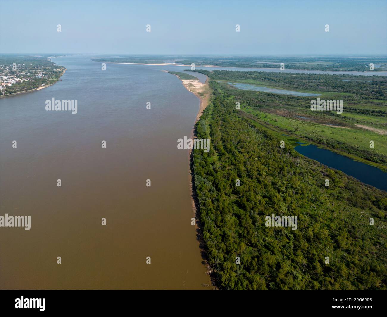 Aerial view of the huge river and lifeline Rio Paraná in the Province ...