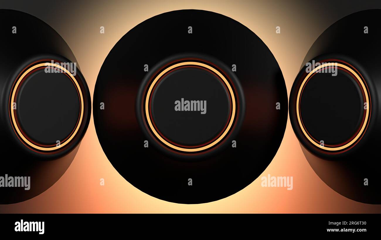 A sci-fi three buttons gathering together with a glowing orange and ...