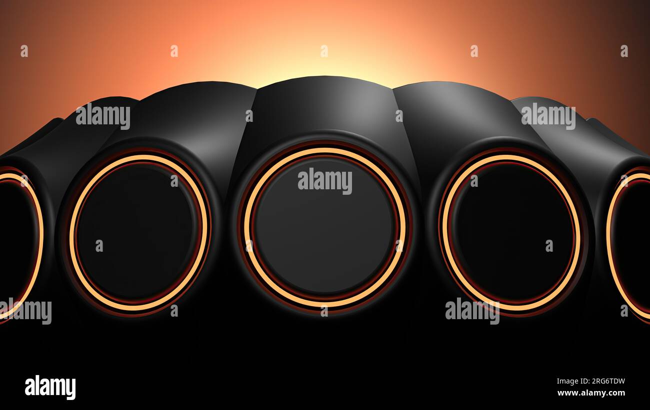 A sci-fi futuristic button arranged in a circle with a glowing orange ...