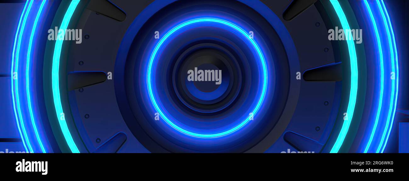 A cyberpunk mechanical structure-shaped glowing with a blue and black ...