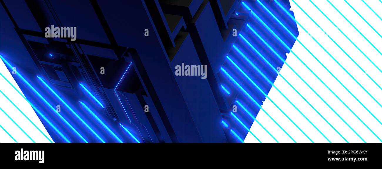 A cyberpunk diagonal stripe and building isolated glowing with a blue ...