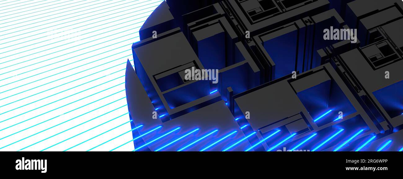A sci-fi complex mechanical structure isolated glowing with a blue and ...