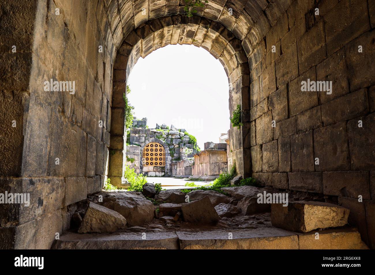 Stone gate of the Greek Roman amphitheater of the city of Umm Qais ...