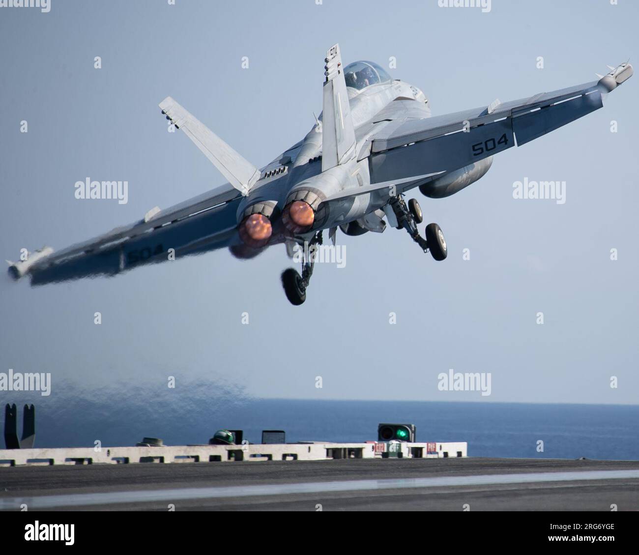 An E/A-18G Growler, attached to the "Gray Wolves" of Electronic Attack ...