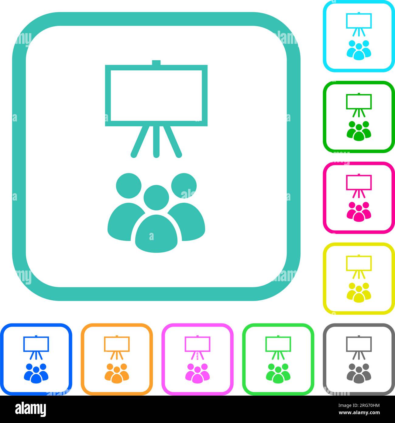Classroom vivid colored flat icons in curved borders on white ...