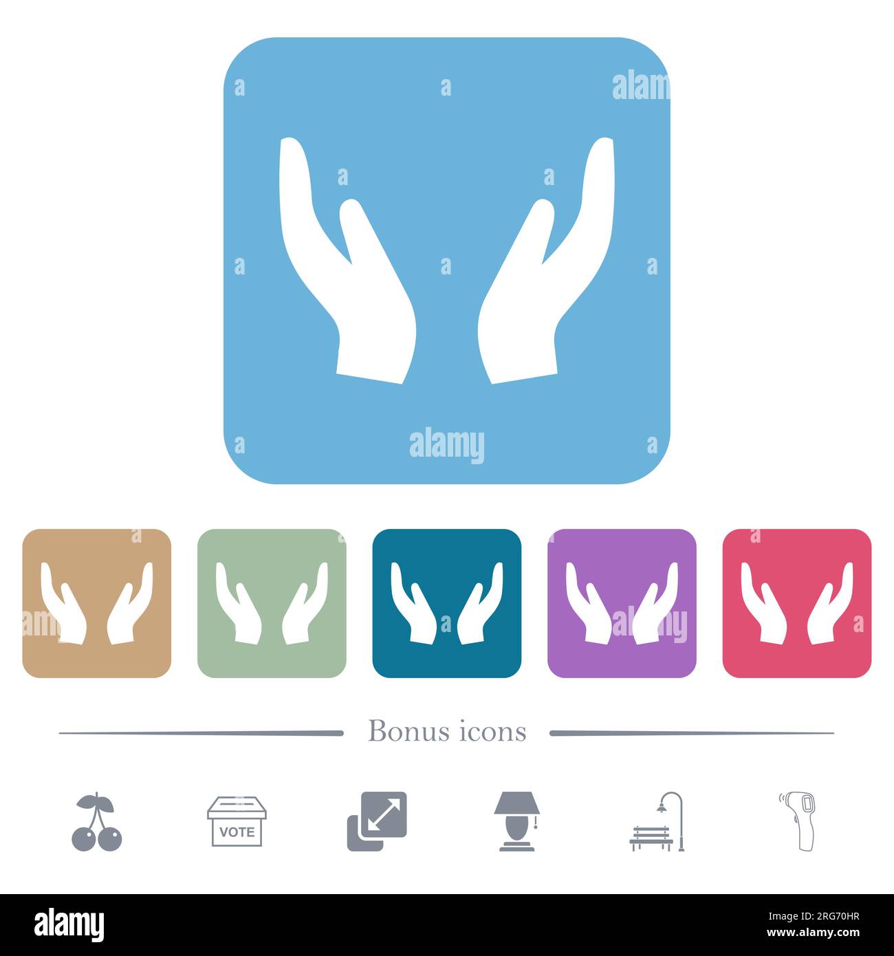 Empty protecting hands solid white flat icons on color rounded square ...