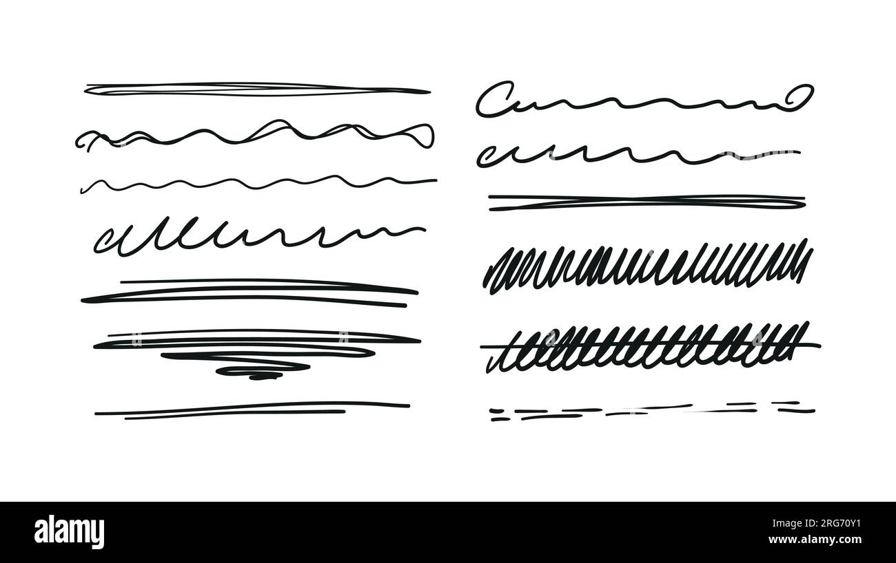 Set of modern scribble doodles, swirls, waves, strikethroughs ...