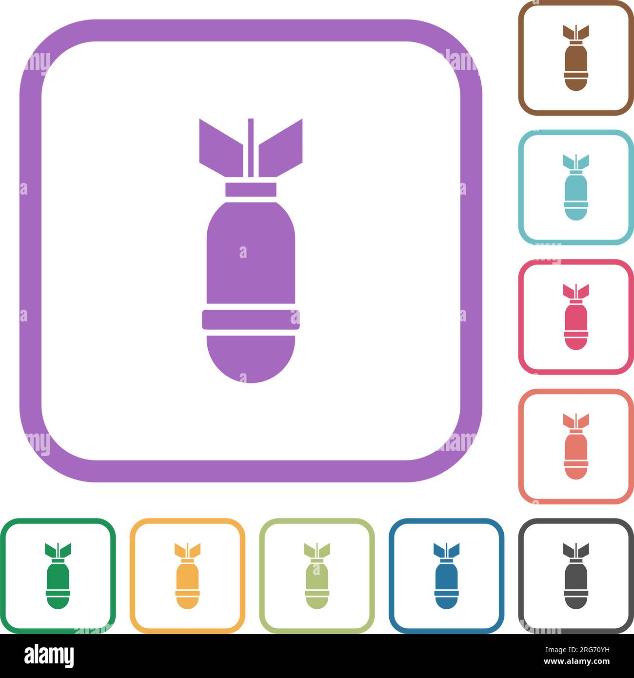 Single air bomb simple icons in color rounded square frames on white ...