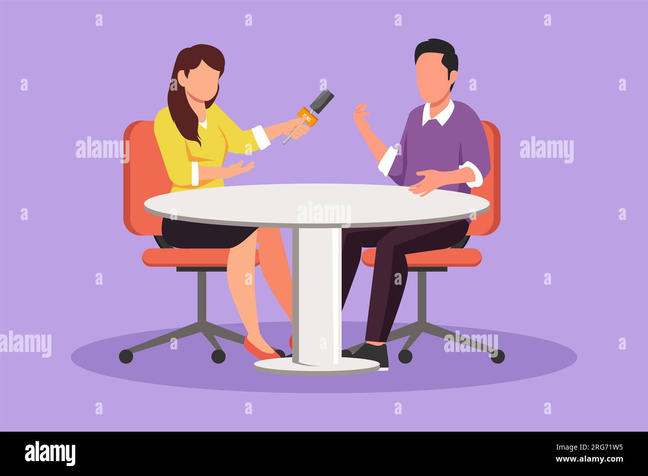 Character flat drawing beautiful TV presenter woman interviewing ...