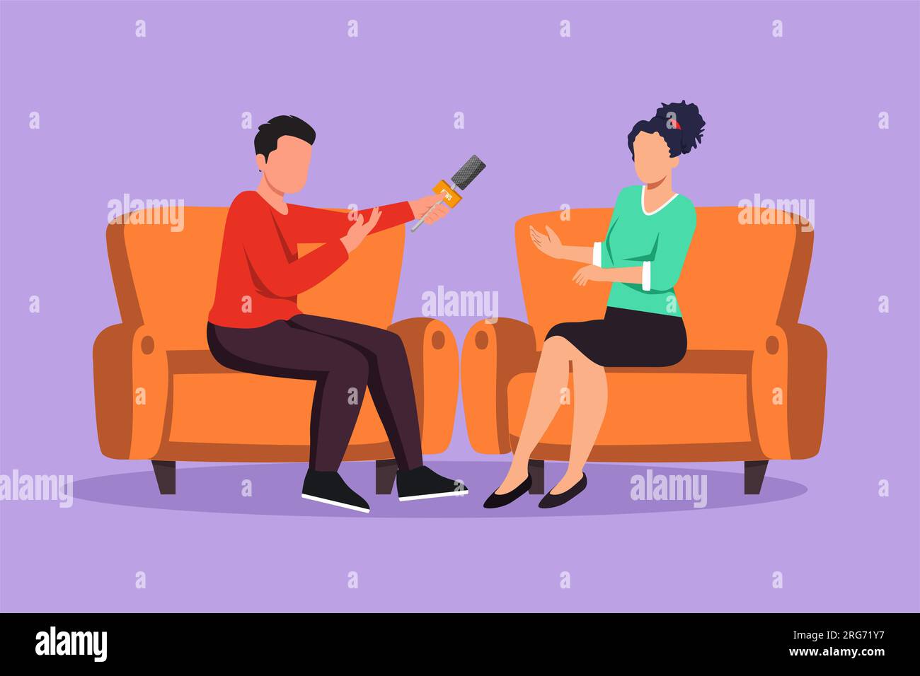 Character flat drawing of journalistic interview at tv show. Coworker ... Character flat drawing of journalistic interview at tv show. Coworker ...