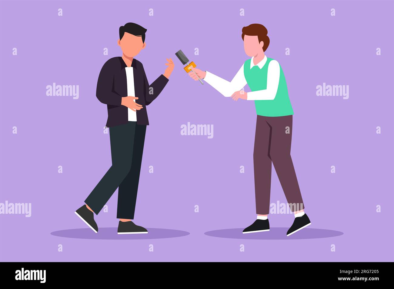 Character flat drawing male journalist with microphone making interview ...