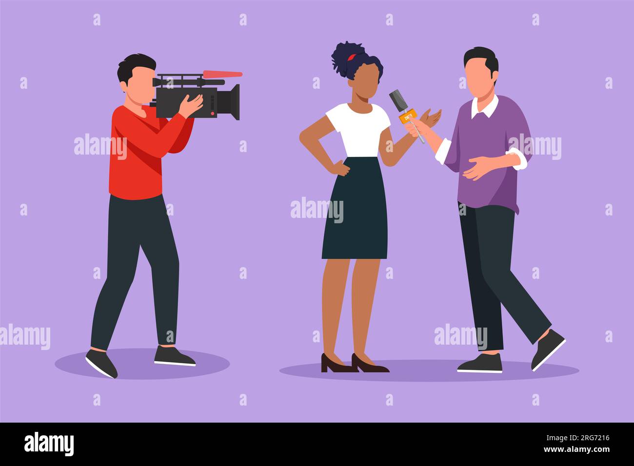 Graphic flat design drawing journalist, operator interview television ...