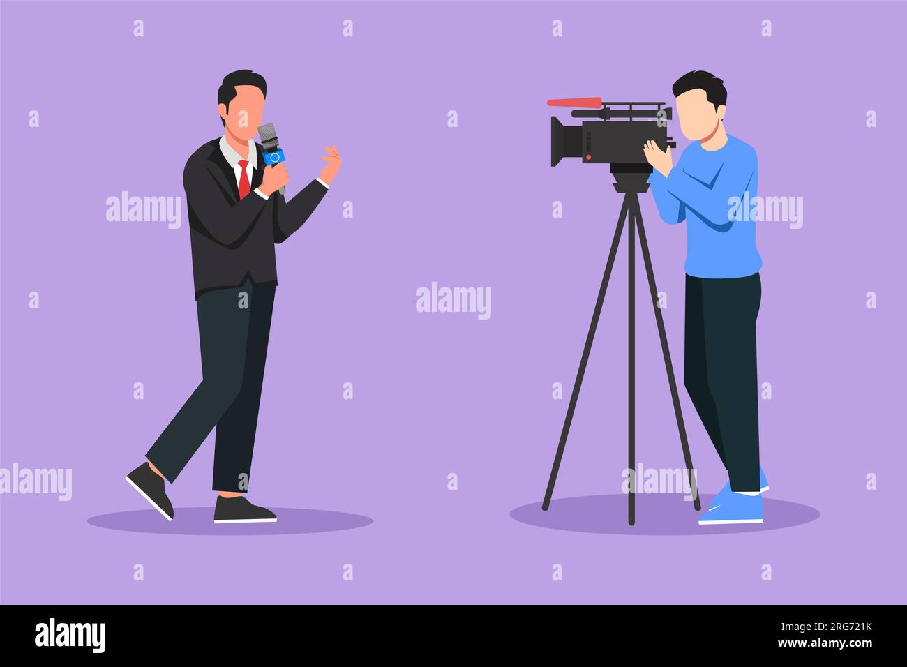 Graphic flat design drawing correspondent, reporter and operator. News ...