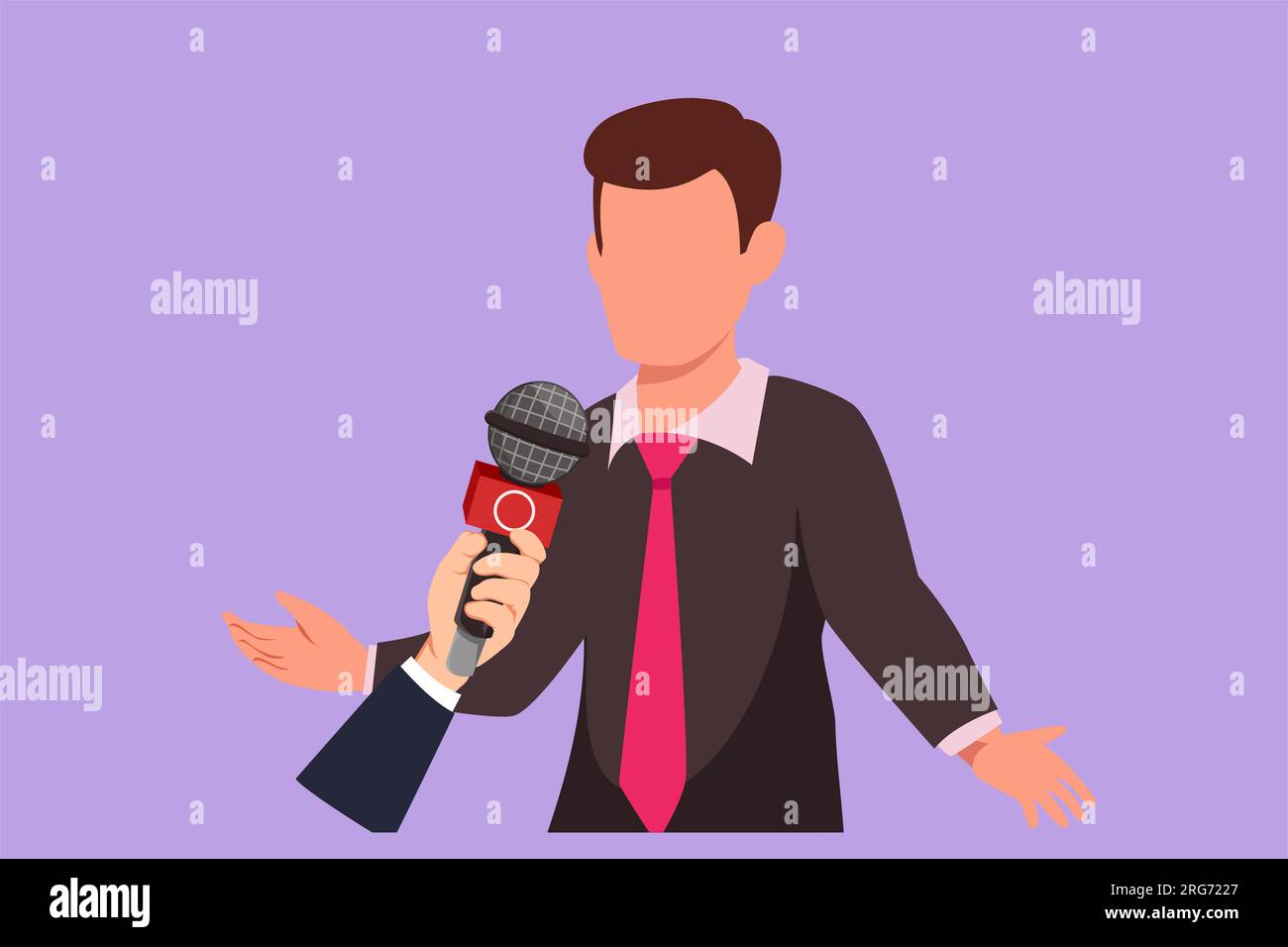 Cartoon flat style drawing young businessman giving an interview in the ...