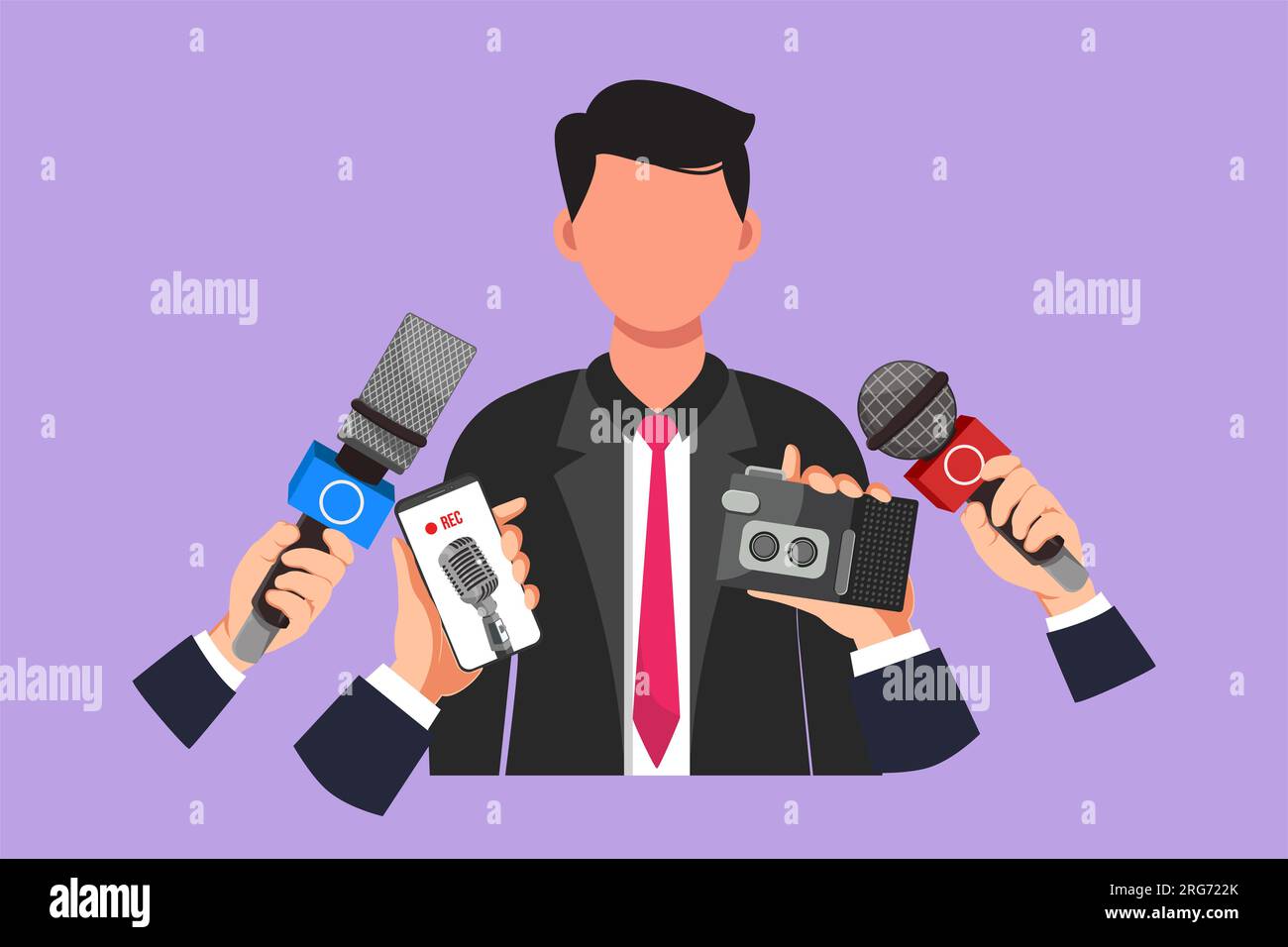 Cartoon flat style drawing of interview people. Man with microphones ...