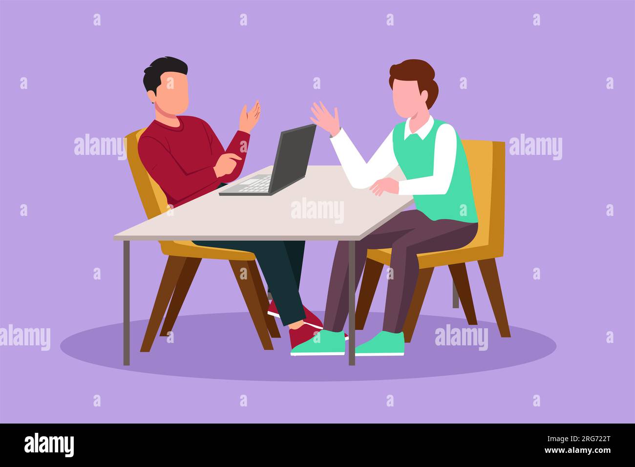 Cartoon flat style drawing male interviewing famous person in studio ...