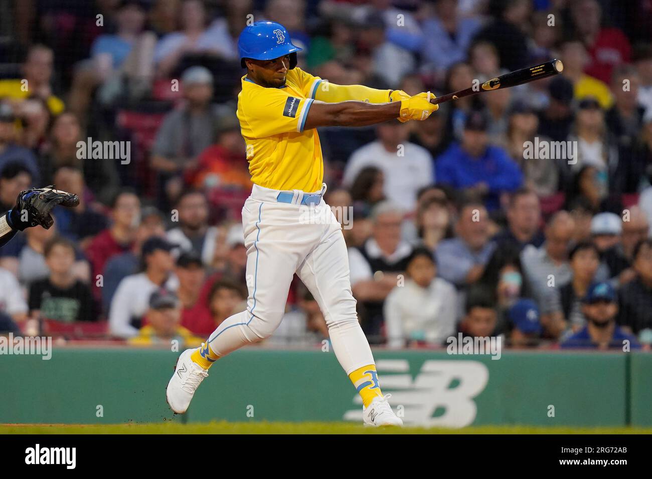 Boston Red Sox's Pablo Reyes singles in the third inning of a baseball ...