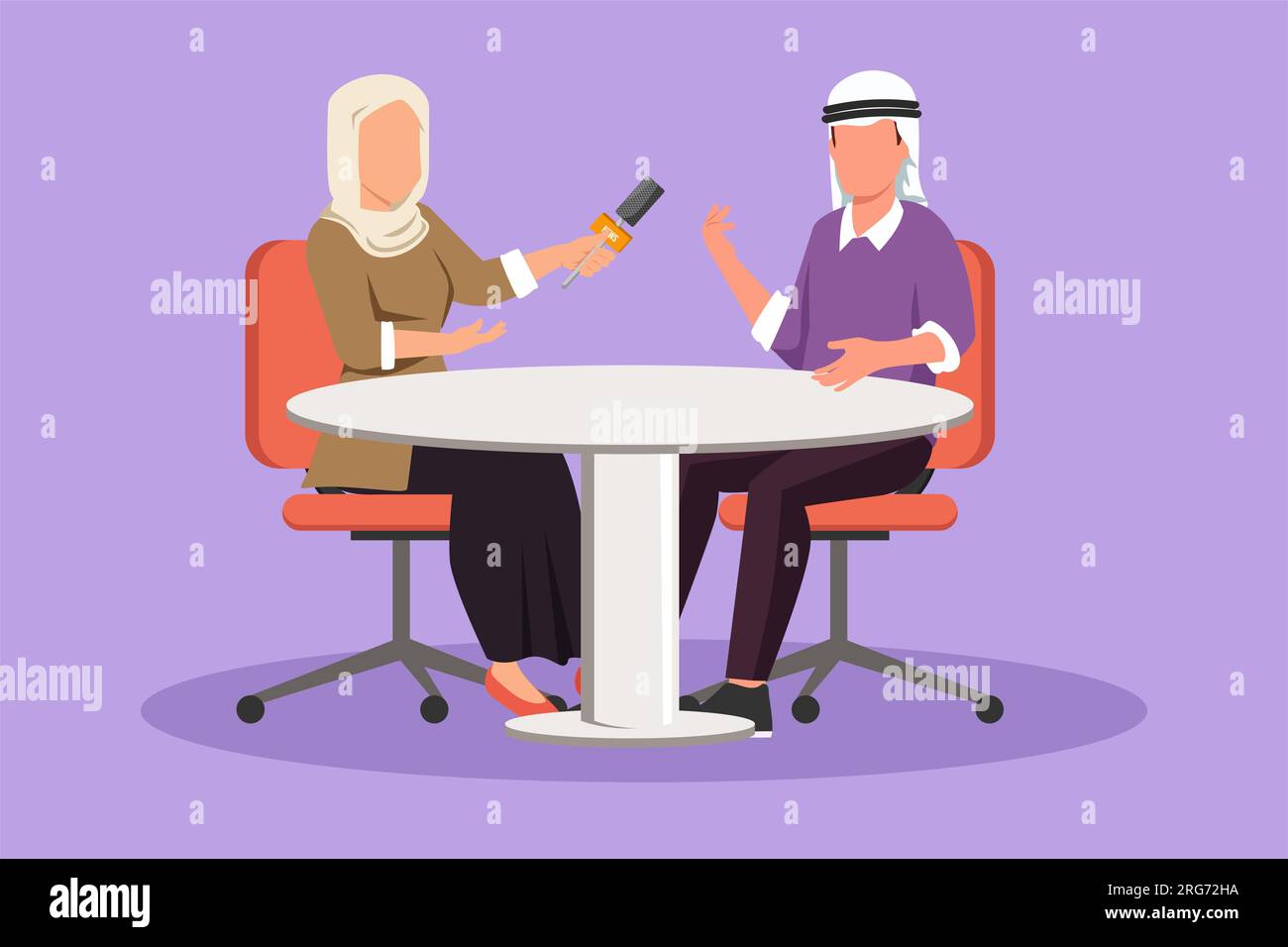 Graphic Flat Design Drawing Tv Presenter Arab Woman Interviewing