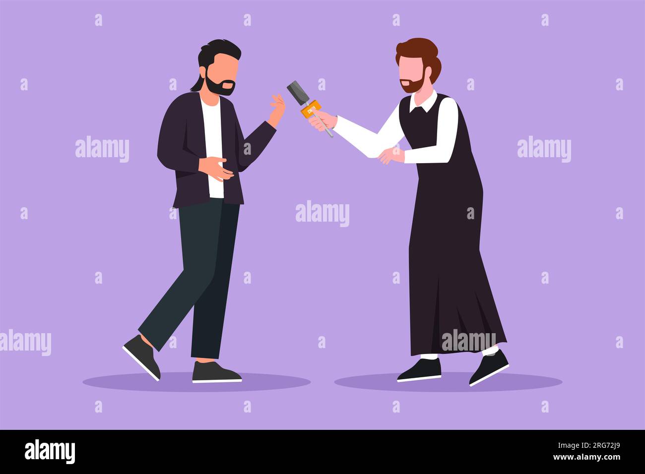 Cartoon flat style drawing active Arabian man journalist with ...