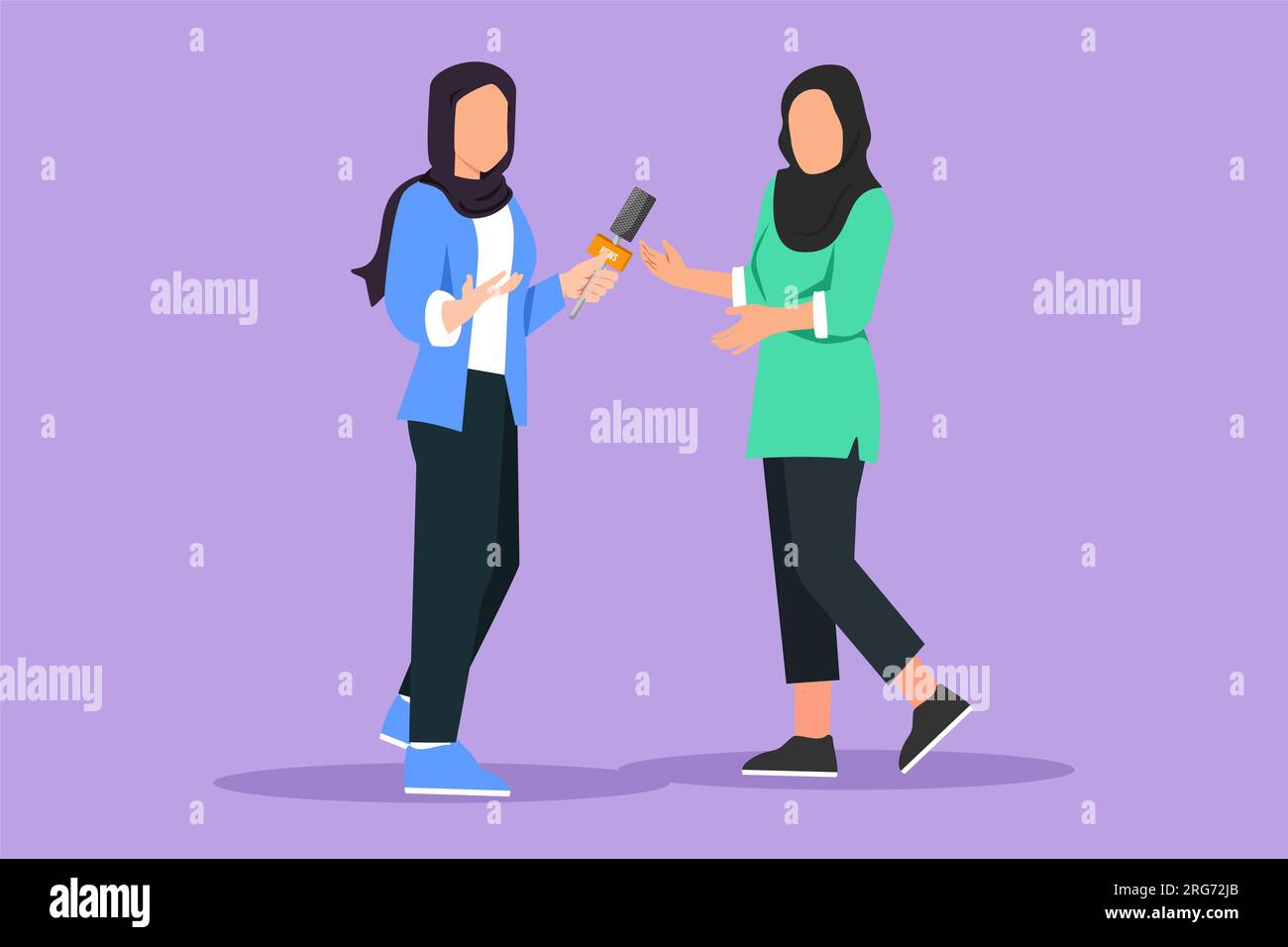 Graphic flat design drawing Arabian business woman giving an interview in presence of journalist ...