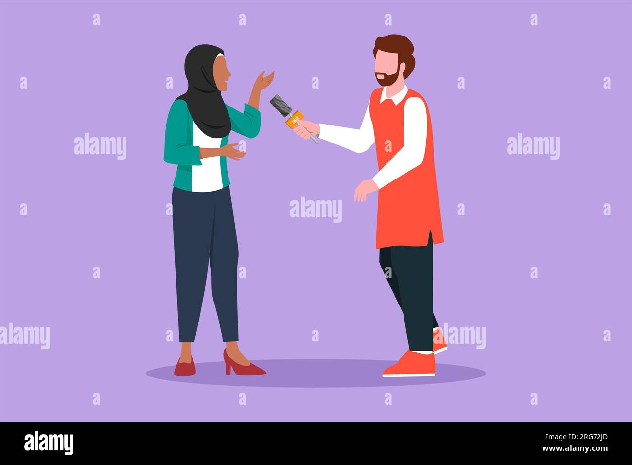 Character flat drawing Arabian male tv reporter interviewing questions ... Character flat drawing Arabian male tv reporter interviewing questions ...