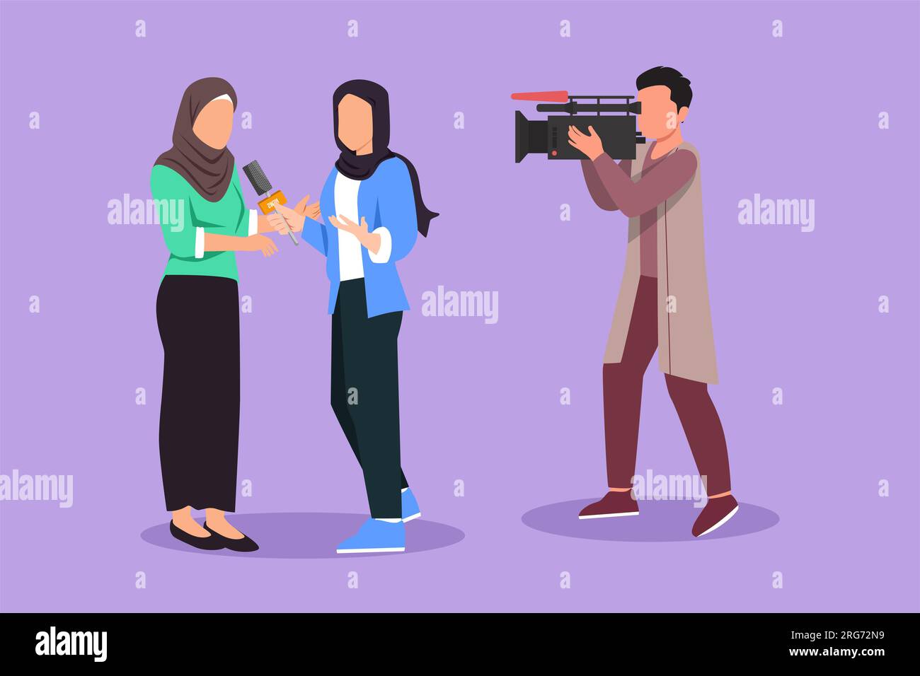 Cartoon flat style drawing Arab woman journalist with microphone ...