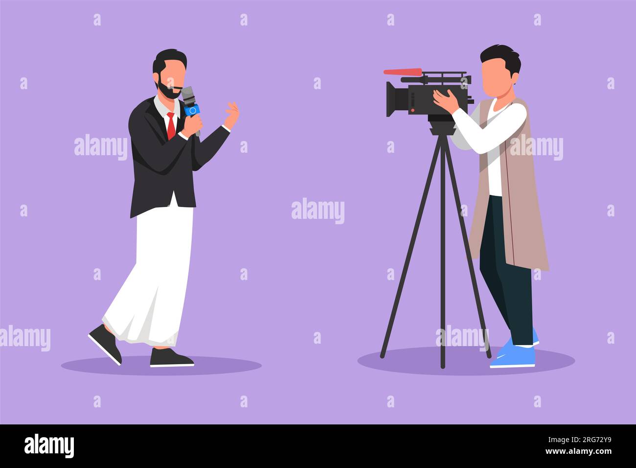 Graphic flat design drawing Arabian man reporter, operator. News ...