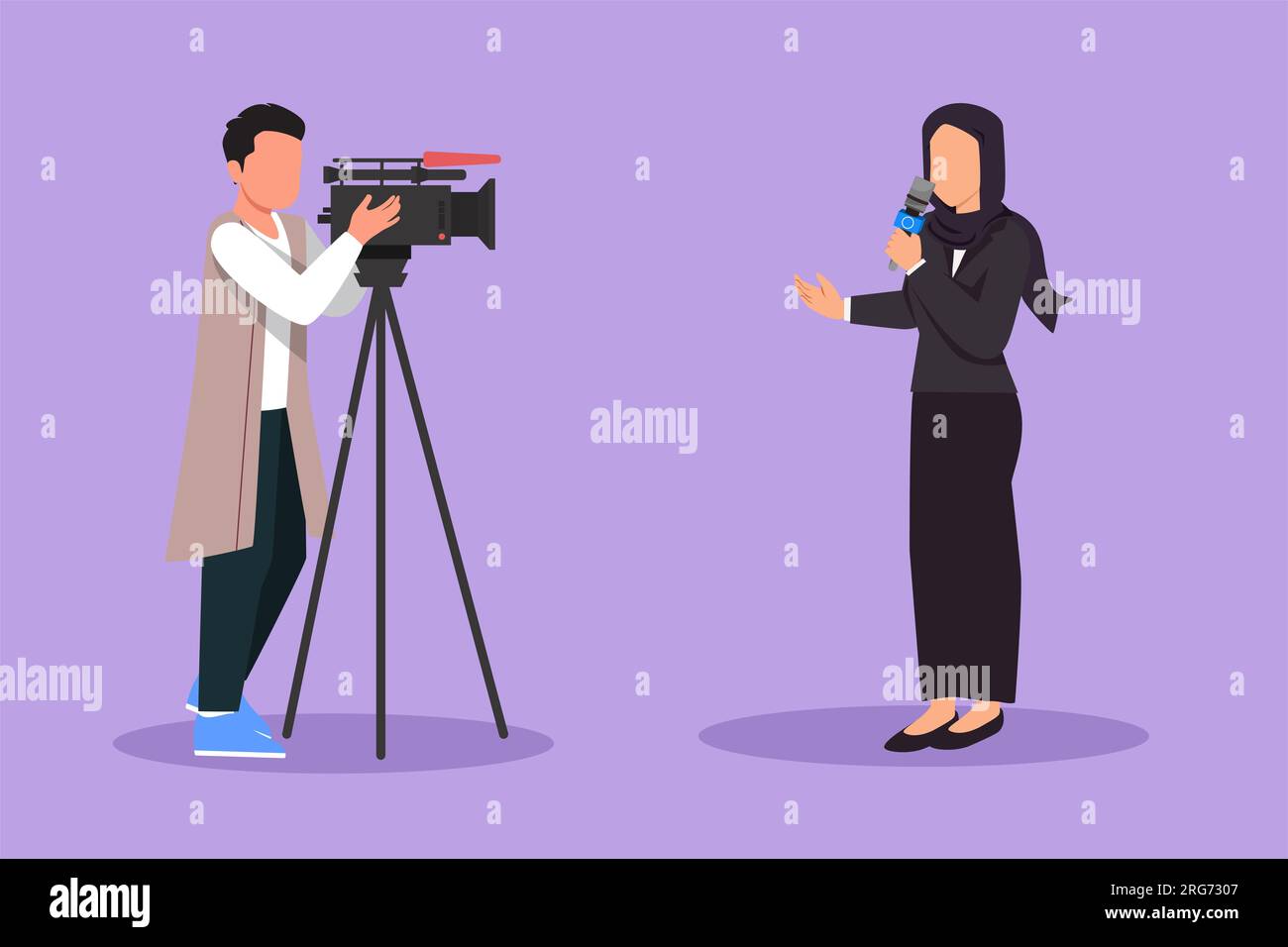 Character flat drawing of beautiful Arab woman reporter. Journalists to ...
