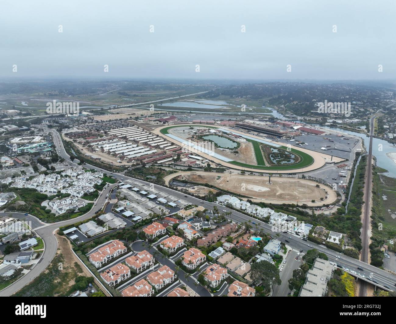 Aerial view of the The Del Mar Racetrack. Horse racing performance ...