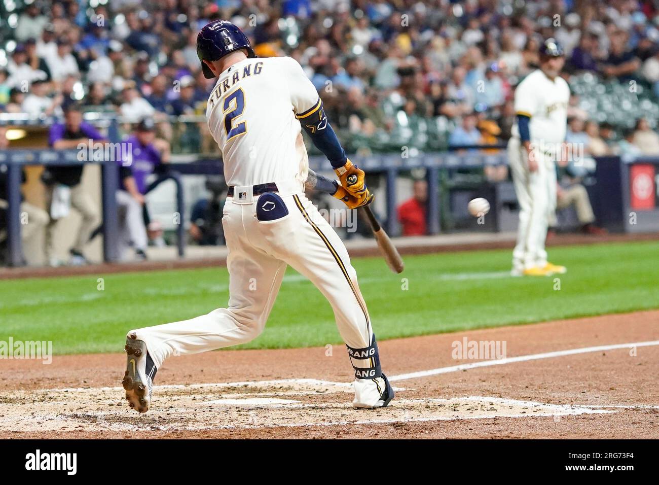 Milwaukee Brewers' Brice Turang hits a two-run home run during the ...