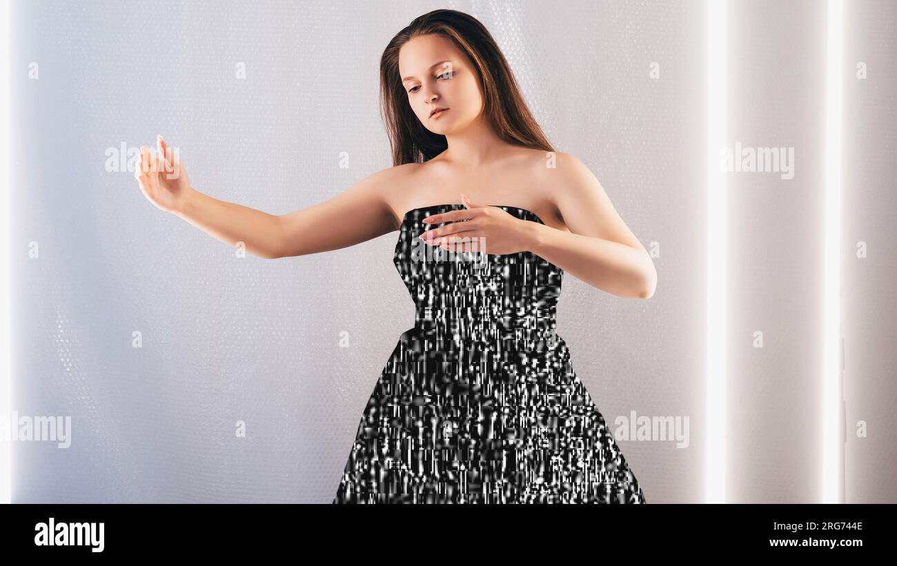 Mind control digital hypnosis woman glitch dress Stock Photo - Alamy
