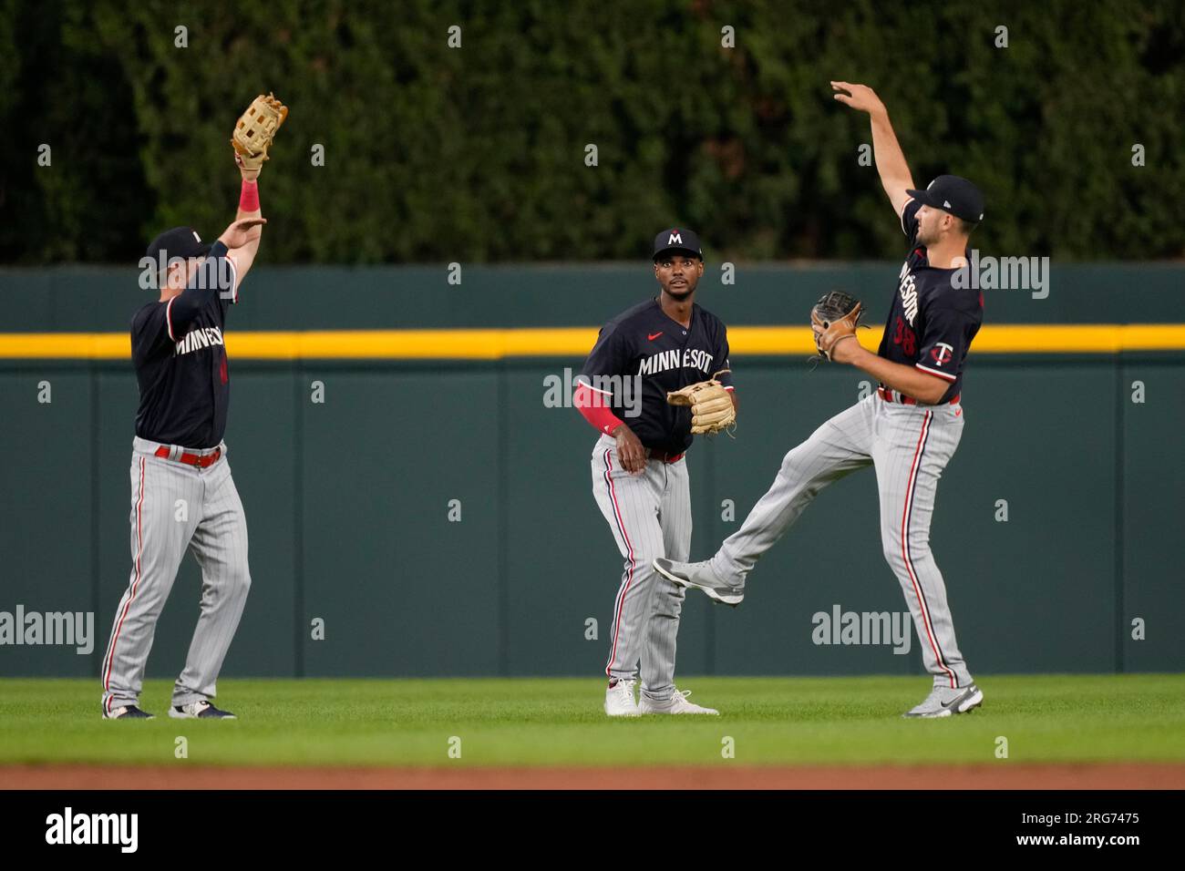 Minnesota Twins left fielder Jordan Luplow, left, center fielder ...