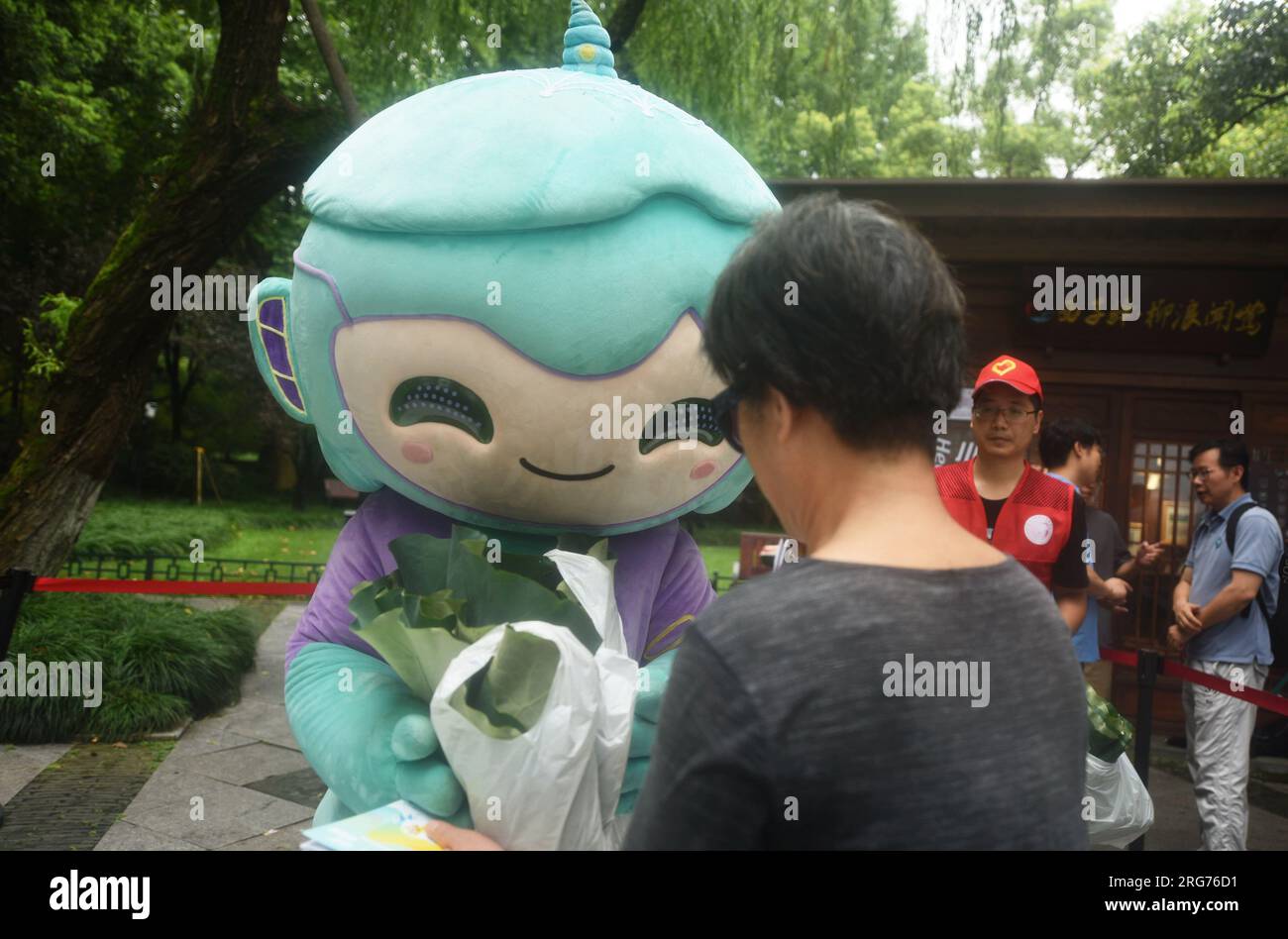 HANGZHOU, CHINA - AUGUST 8, 2023 - A puppet acting as the mascot of the ...